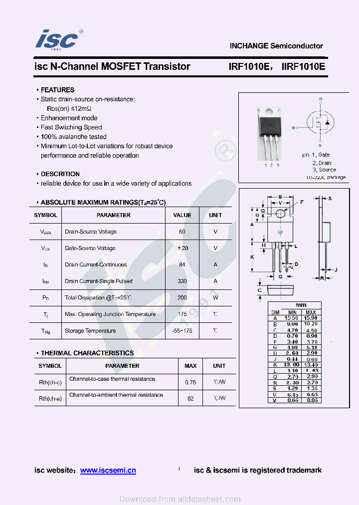 IRF1010E_8910177.PDF Datasheet Download --- IC-ON-LINE