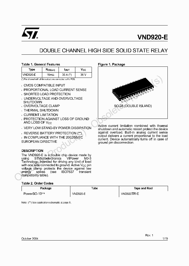 VND920-E_8957205.PDF Datasheet Download --- IC-ON-LINE