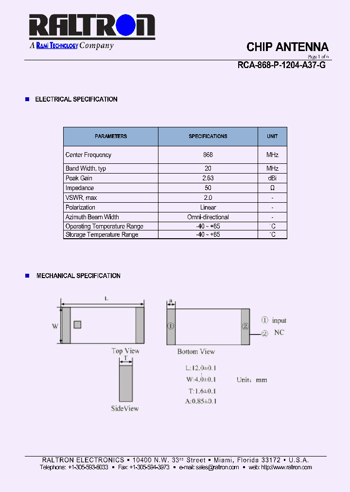 RCA-868-P-1204-A37-G_8959712.PDF Datasheet Download --- IC-ON-LINE