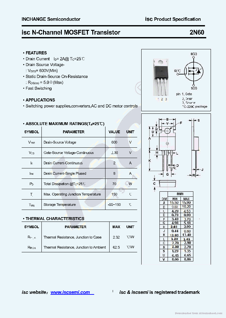 2N60-220_8982022.PDF Datasheet Download --- IC-ON-LINE