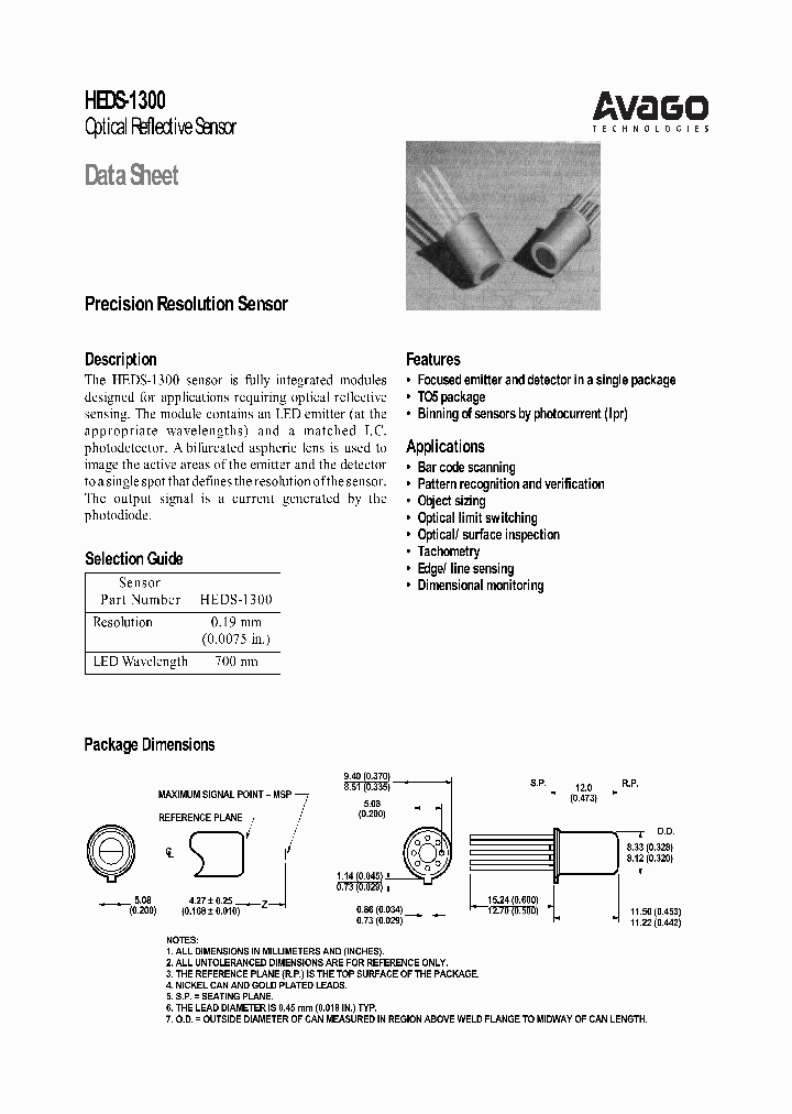 HEDS-1300_8985268.PDF Datasheet Download --- IC-ON-LINE
