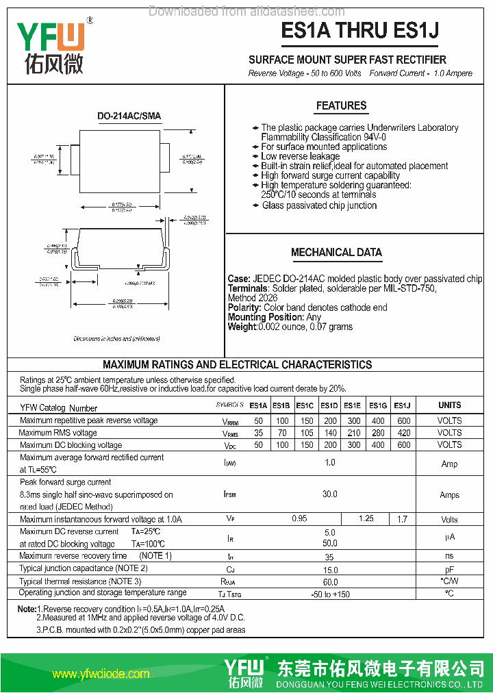 ES1D-SMA_8999443.PDF Datasheet Download --- IC-ON-LINE