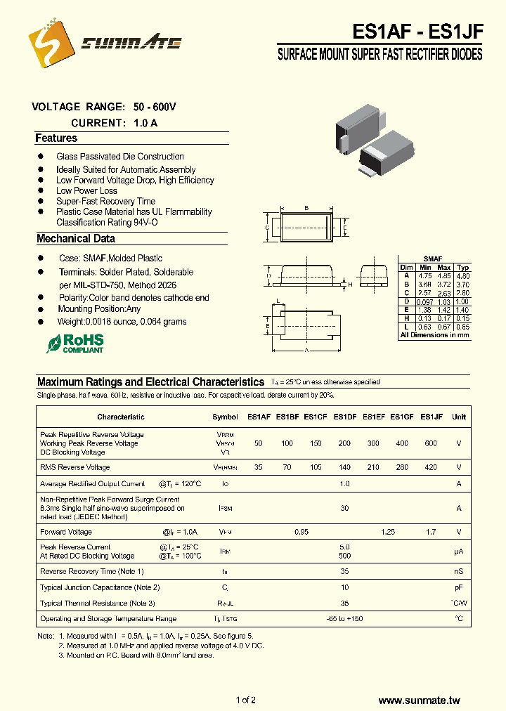 ES1DF_8999451.PDF Datasheet Download --- IC-ON-LINE