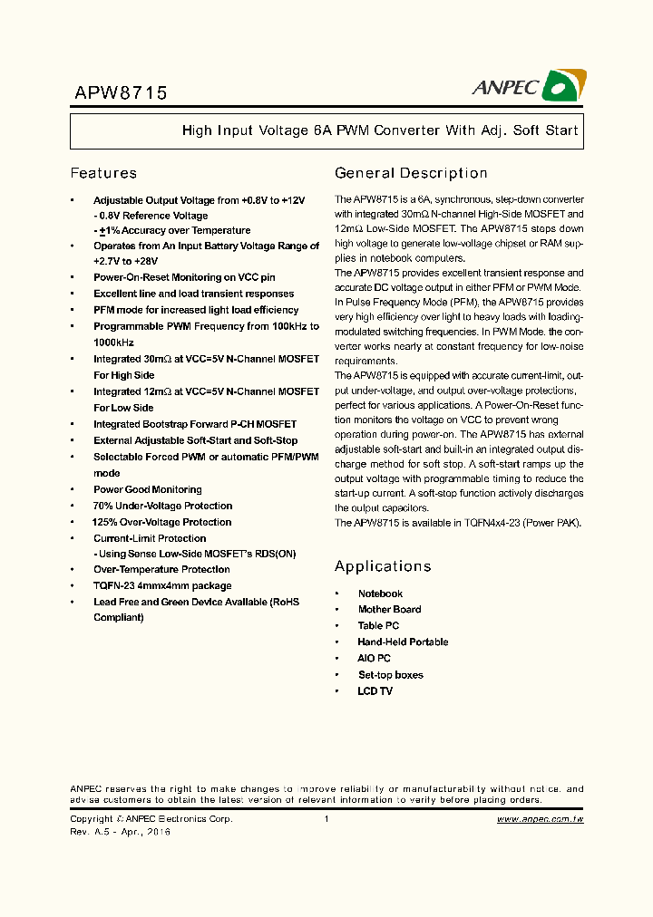 APW8715_9000031.PDF Datasheet Download --- IC-ON-LINE