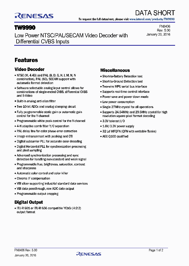 TW9990_9015861.PDF Datasheet Download --- IC-ON-LINE
