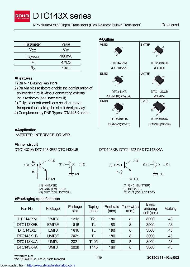 DTC143XUAT106_9019125.PDF Datasheet Download --- IC-ON-LINE