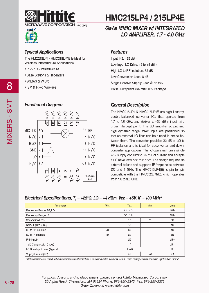 HMC215LP4_9047768.PDF Datasheet Download --- IC-ON-LINE