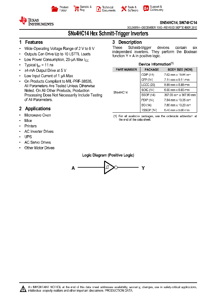 SN74HC14_9050077.PDF Datasheet Download --- IC-ON-LINE