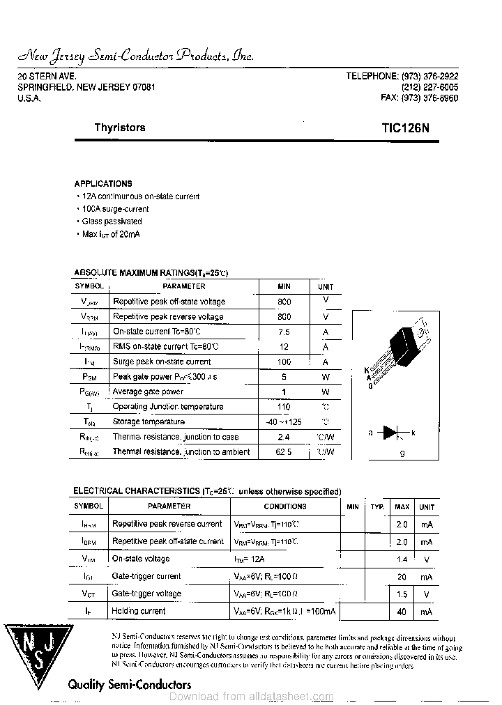 TIC126N_9053330.PDF Datasheet Download --- IC-ON-LINE