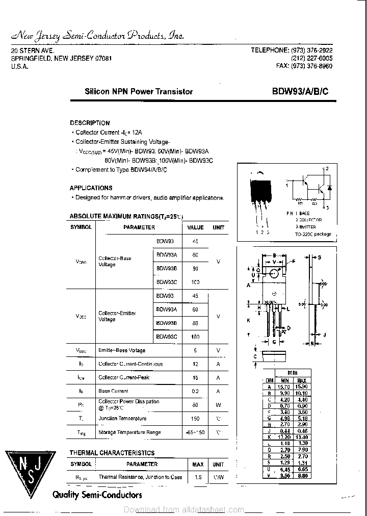 BDW93C_9062850.PDF Datasheet Download --- IC-ON-LINE