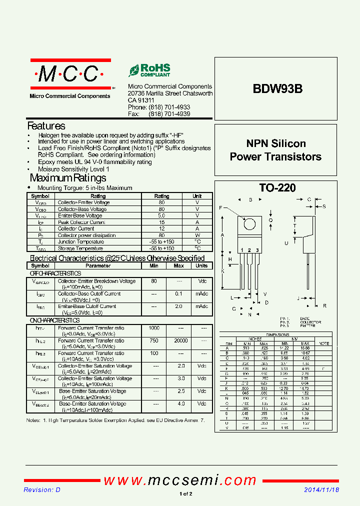 BDW93B_9065073.PDF Datasheet Download --- IC-ON-LINE
