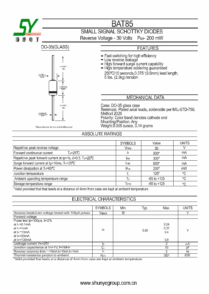 BAT85_9075540.PDF Datasheet Download --- IC-ON-LINE