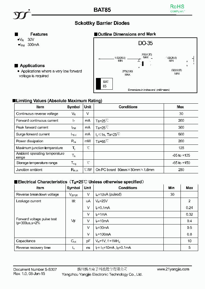 BAT85_9075543.PDF Datasheet Download --- IC-ON-LINE