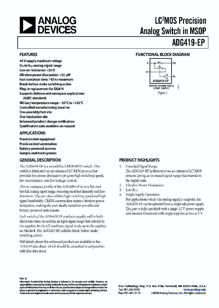 ADG419-EP_9095199.PDF Datasheet Download --- IC-ON-LINE