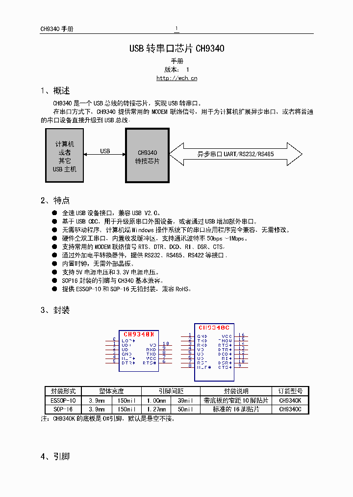 CH9340_9100476.PDF Datasheet Download --- IC-ON-LINE