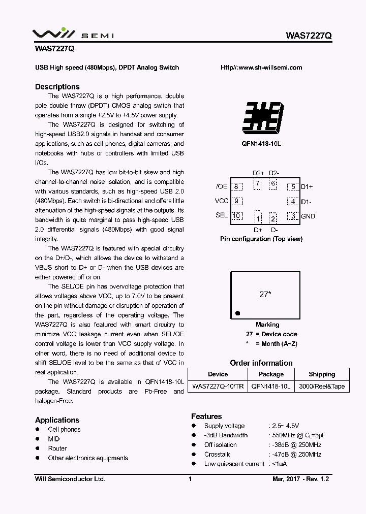 WAS7227Q_9106356.PDF Datasheet Download --- IC-ON-LINE